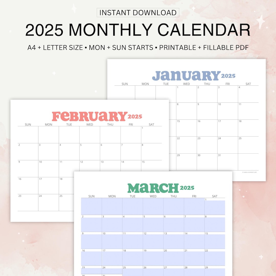 2025 Editable + Printable Calendar | Monthly Calendar, Horizontal ...