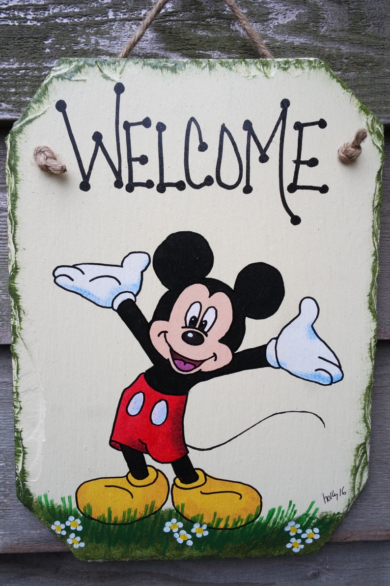 Mickey Mouse Disney Hand Painted Welcome Wall-hanging Slate | Etsy