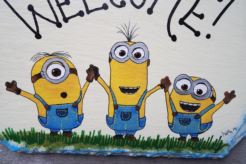 Minions Despicable Me hand painted Welcome Wall-hanging Slate | Etsy
