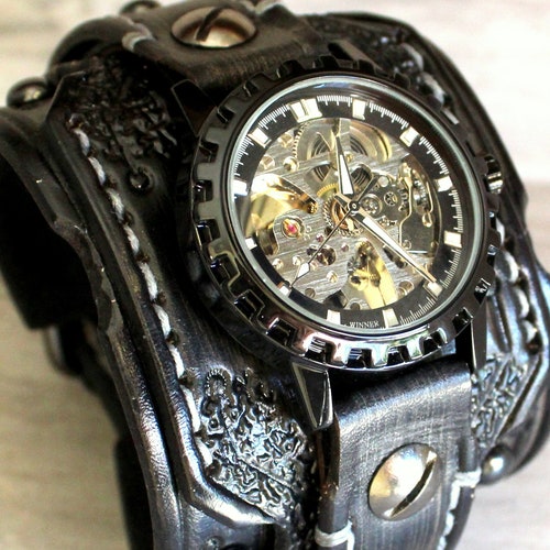 Leather Watch Cuff Handmade Men Women Wrist Band Artisan | Etsy