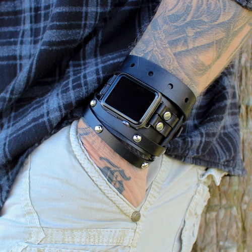 Black Leather Cuff Watch Strap Wide Watch Band Unisex Watch | Etsy