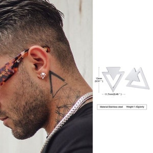 Men's Triangle Stud Earring, Black Triangle Earring, Minimalist Stud ...