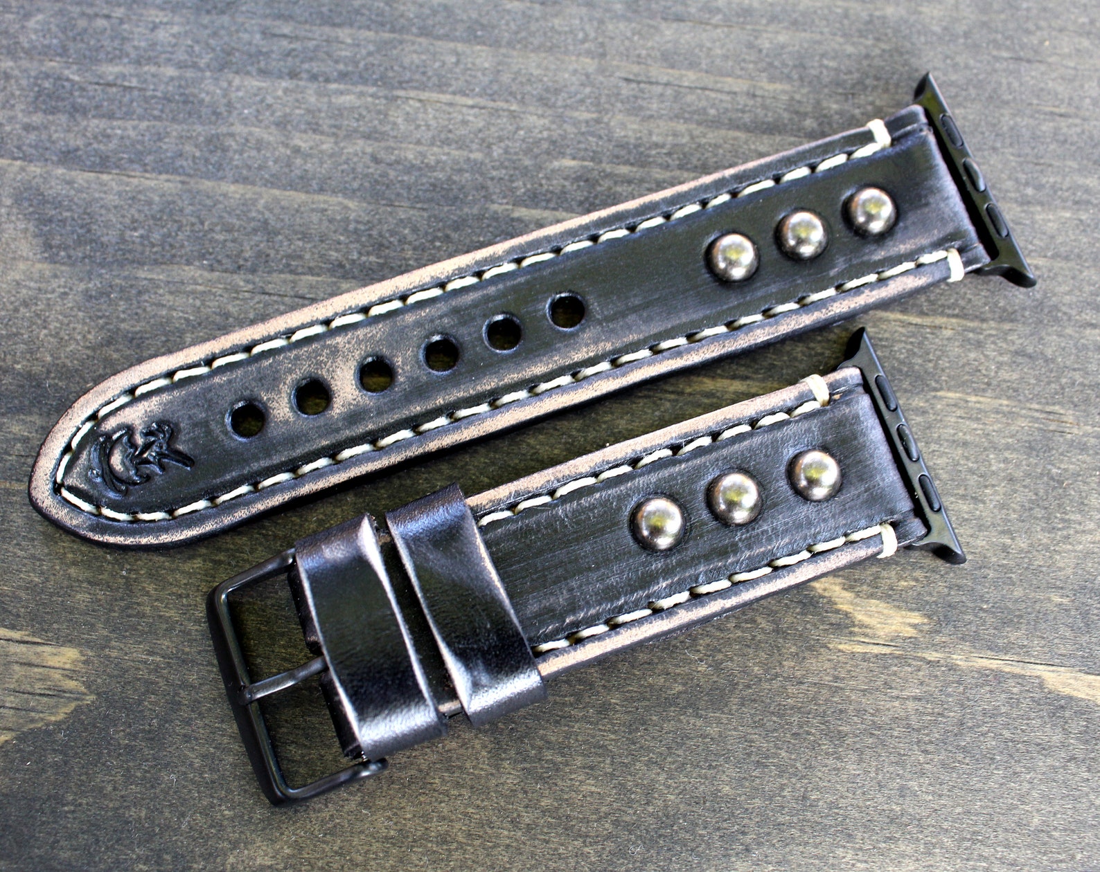 Black leather apple watch band Studded apple watch strap | Etsy