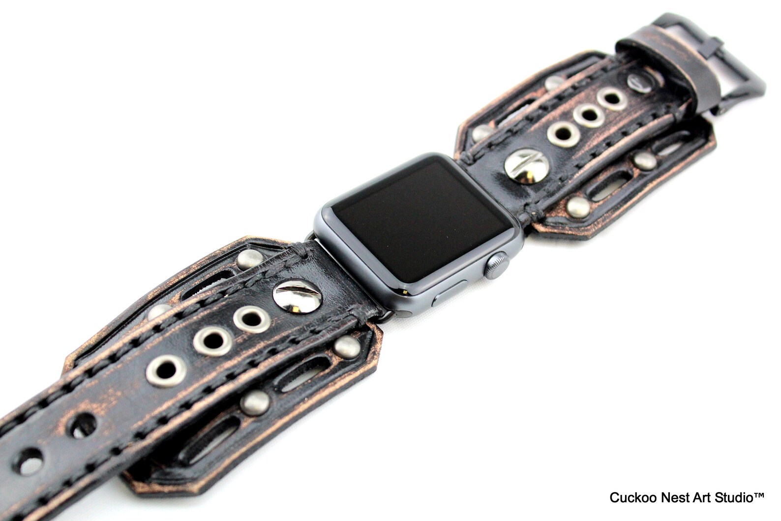 Black Leather Apple Watch Cuff Distressed Apple Watch Band - Etsy