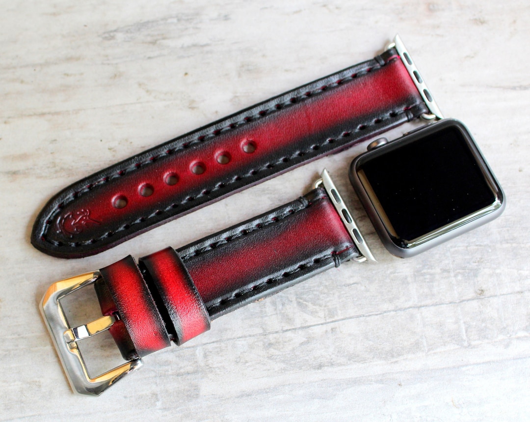 Red Apple Watch Band Leather Apple Watch Strap, Women's, Men's Handmade ...