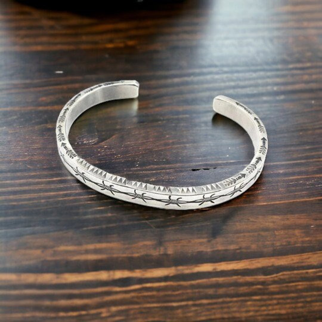 Barbed Wire Bracelet Silver Bracelet Cuff Mens Bracelet Silver