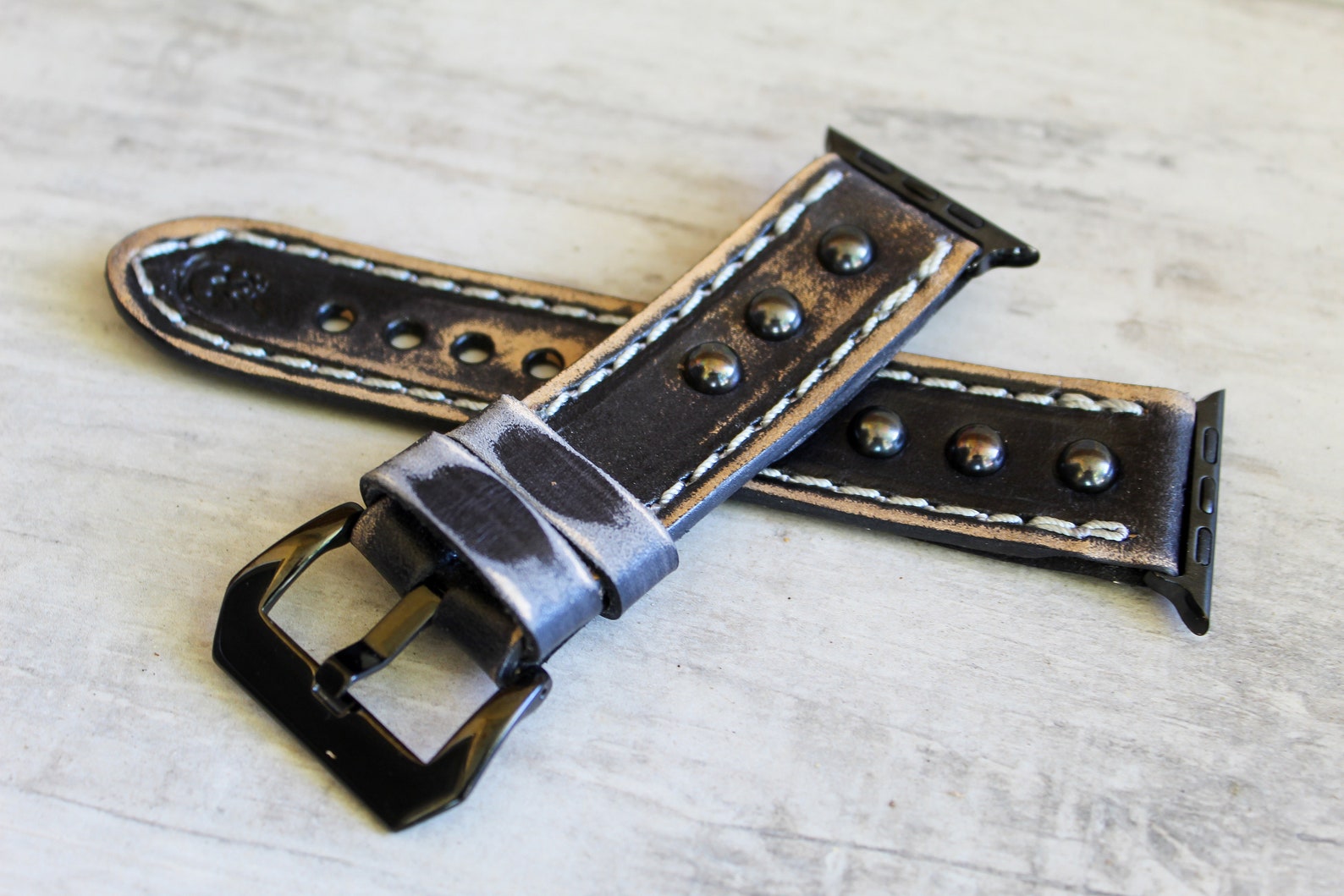 Black Leather Apple Watch Band Studded Apple Watch Strap | Etsy