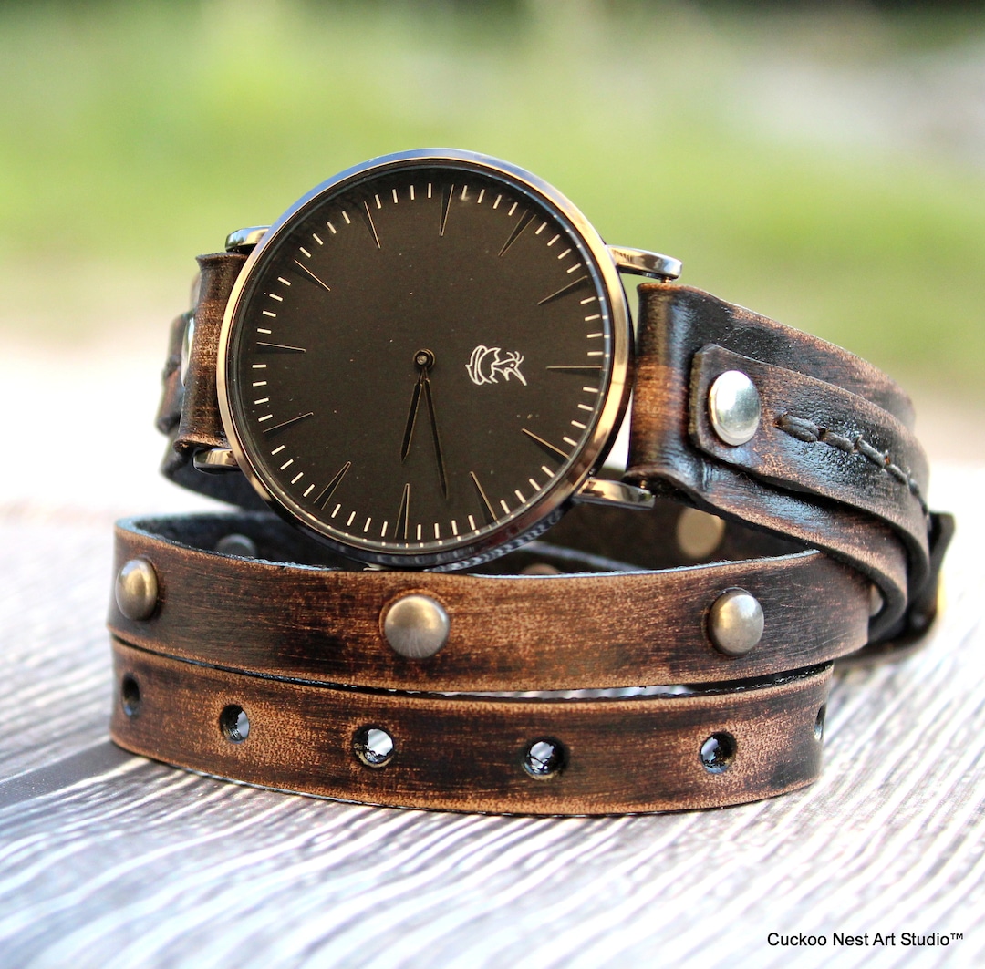 Wrap Watch Black Leather Watch Wrap Bracelet Black Leather - Etsy