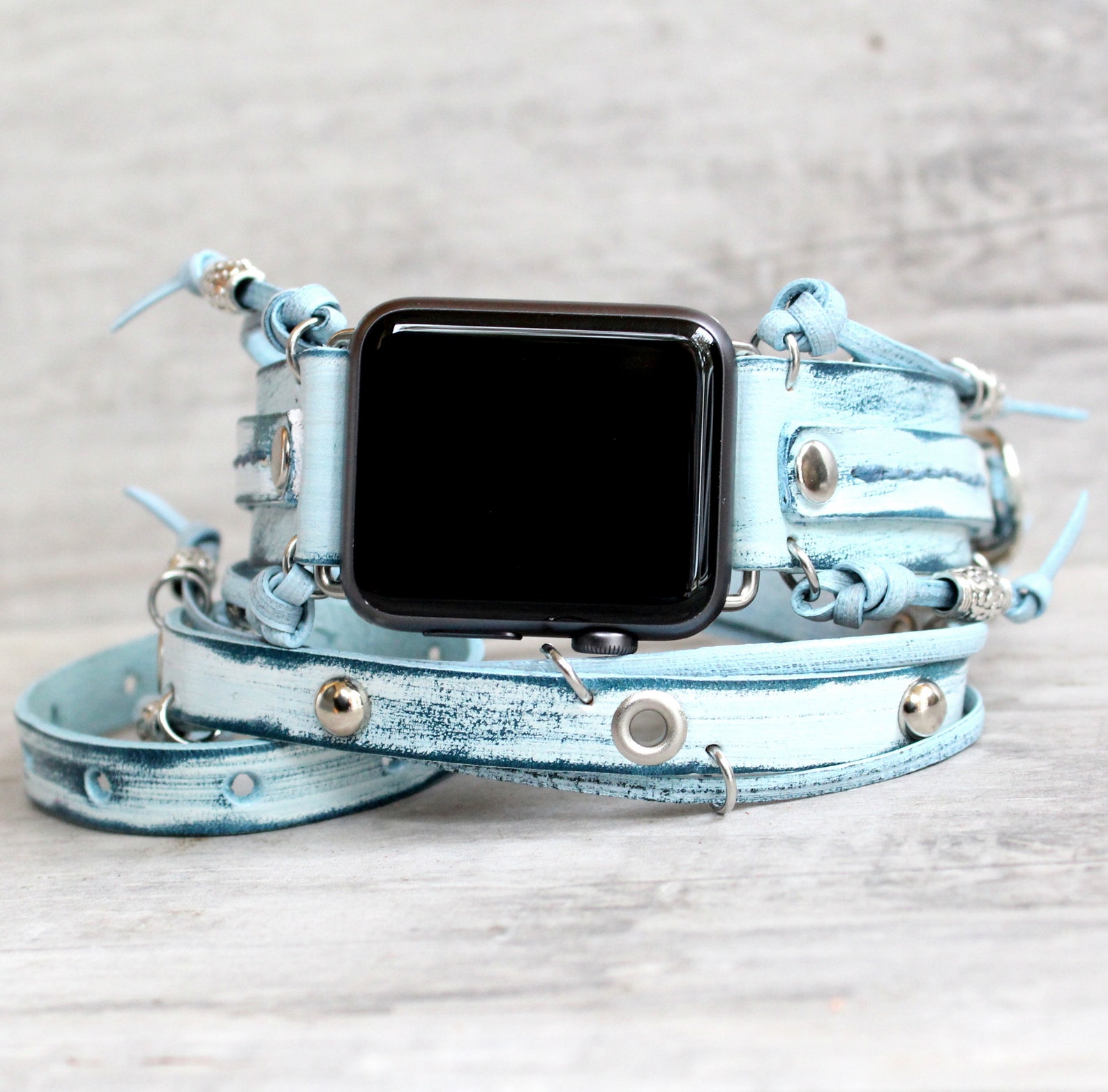 Blue Apple Watch Band 38mm Leather Apple Watch Strap for - Etsy