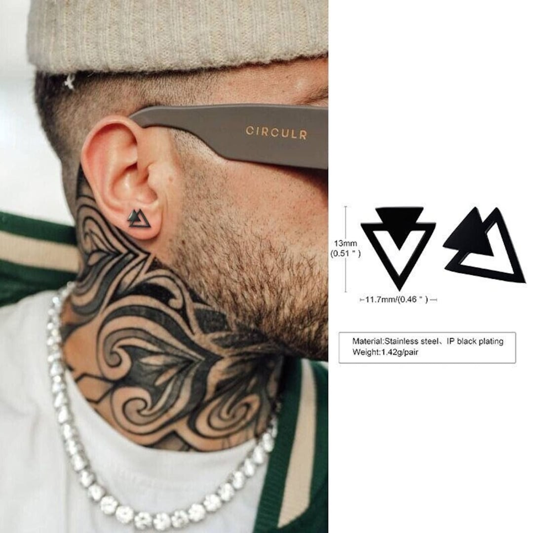 Men's Triangle Stud Earring, Black Triangle Earring, Minimalist Stud ...