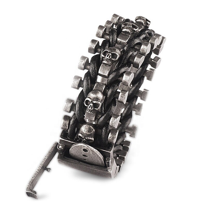 Wide Skull Skeleton Bracelet for Men With Stainless Steel Cuff - Etsy