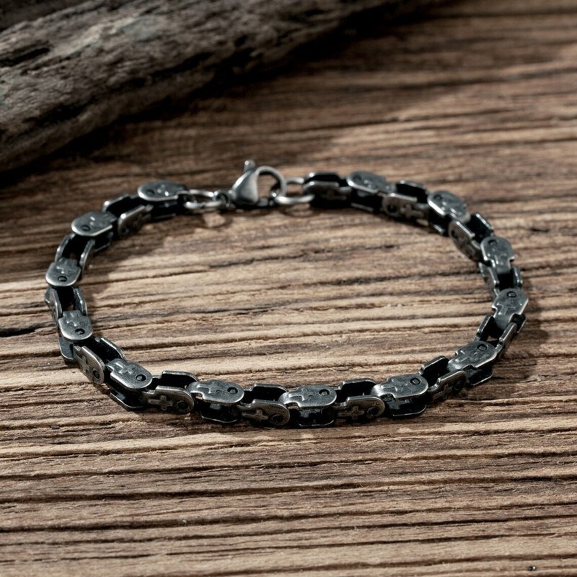 Biker Bracelets Antique Silver Chain Bracelet Stainless Steel - Etsy