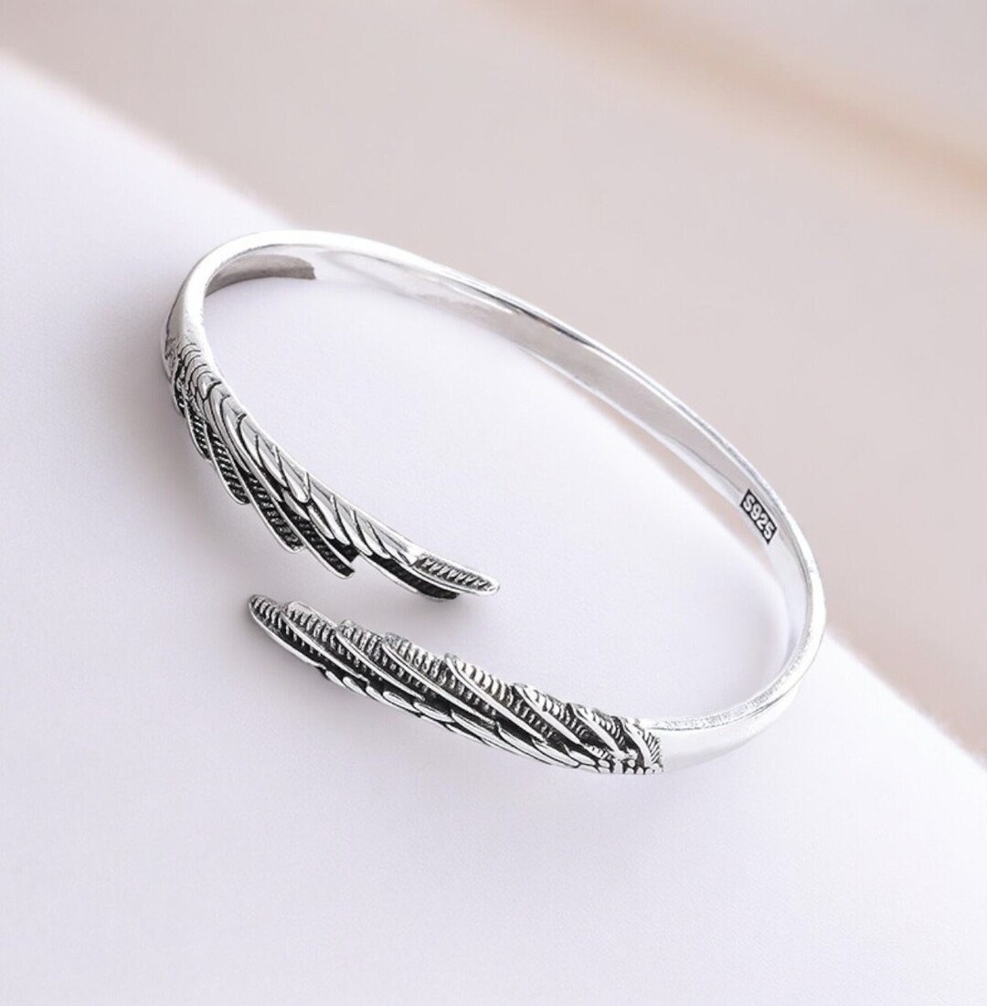 Guardian Angel Bangle, Angel Wing Silver Bracelet, Angel Wing Bangle ...