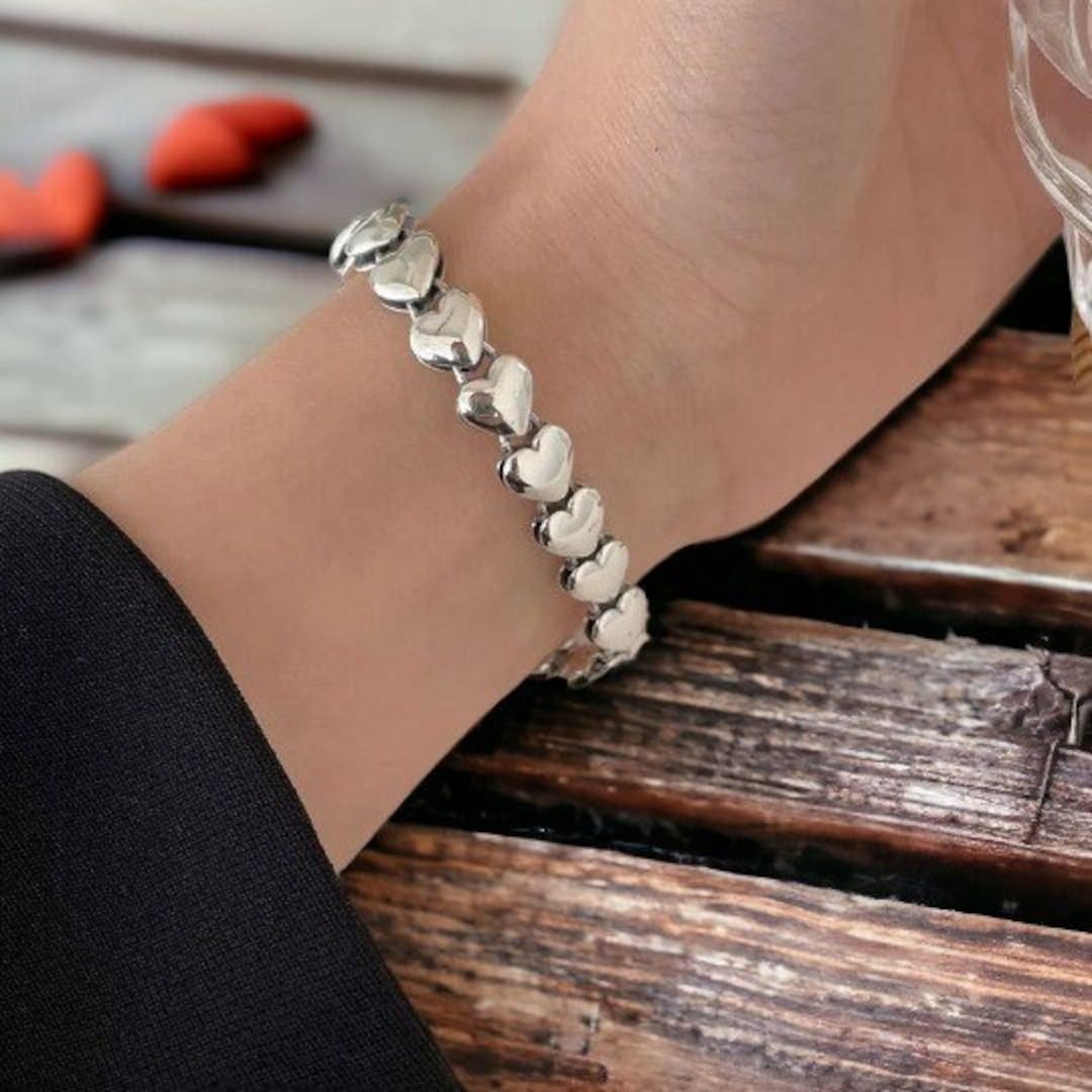 Heart Bracelet Silver, Love Heart Bracelet, Large Link Sterling Silver ...