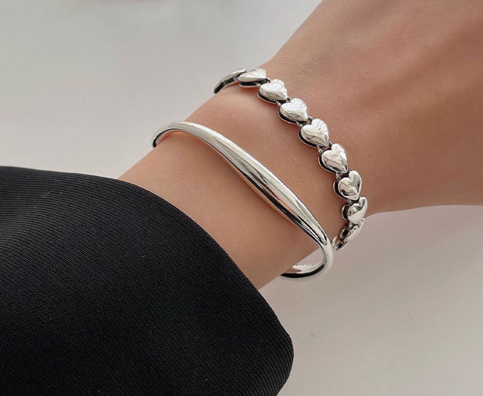 Heart Bracelet Silver Love Heart Bracelet Large Link - Etsy