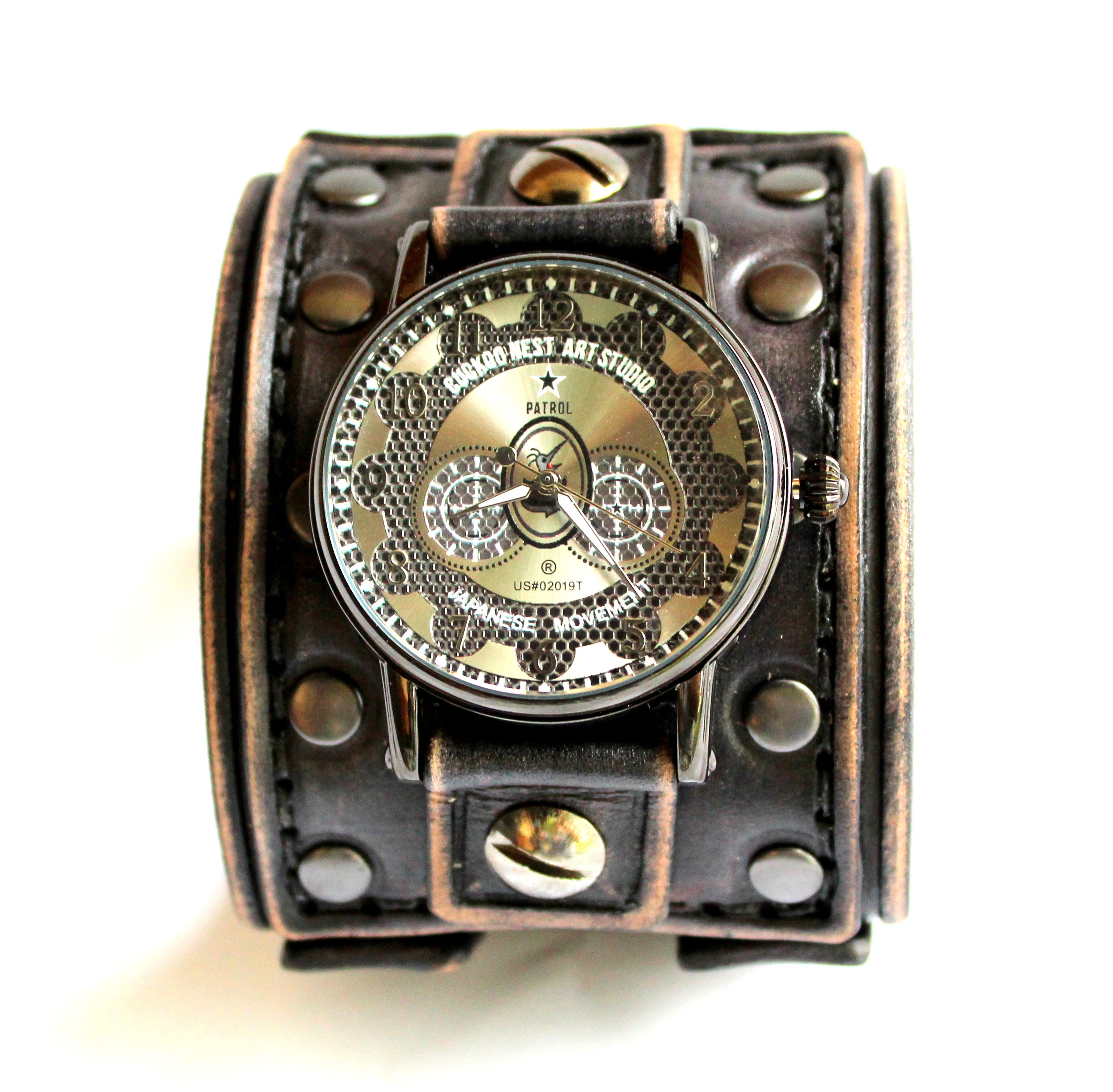 Leather watch cuff for men Wide watch band Black watch | Etsy