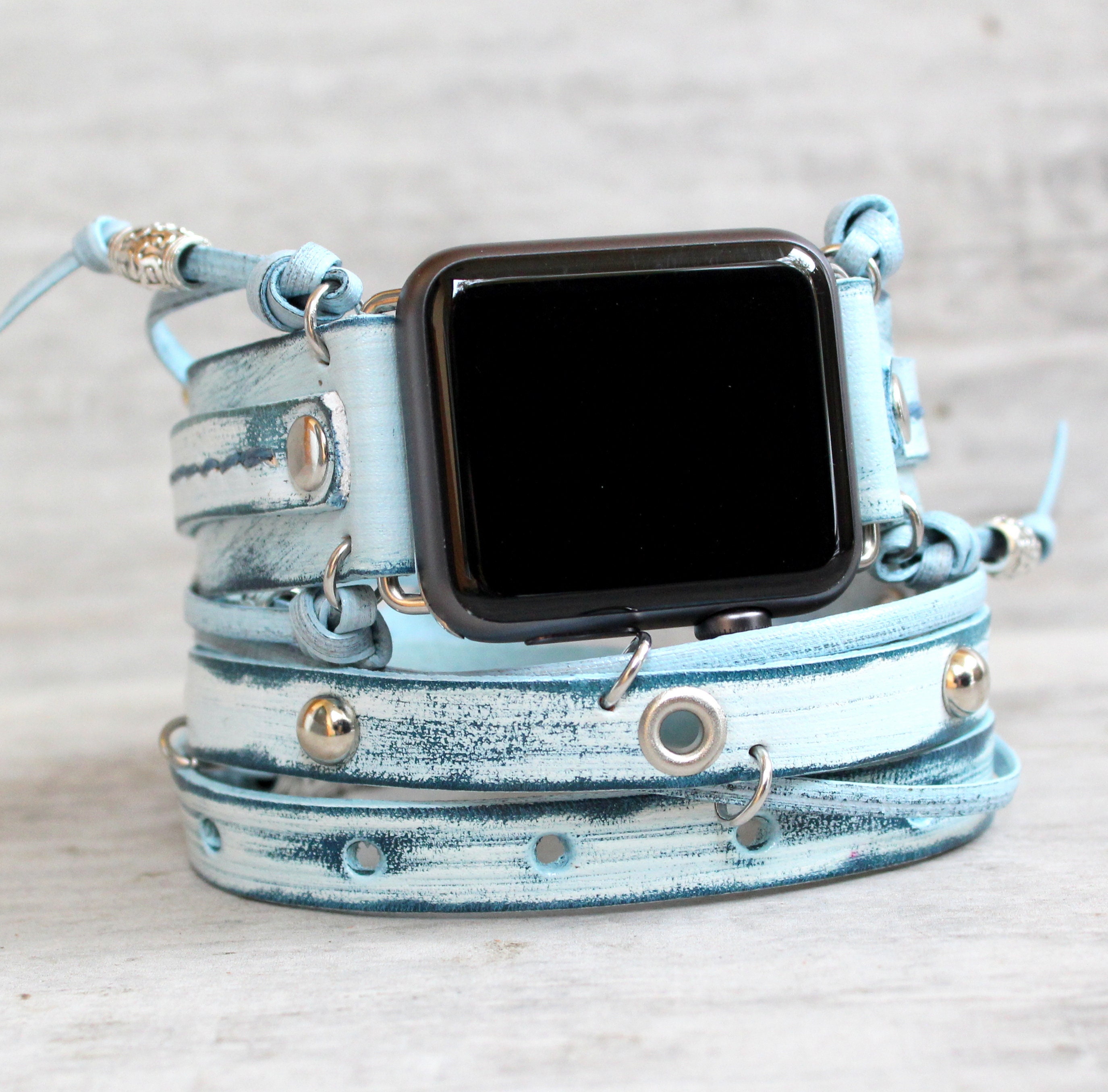 Blue Apple Watch Band 38mm Leather Apple Watch Strap for | Etsy