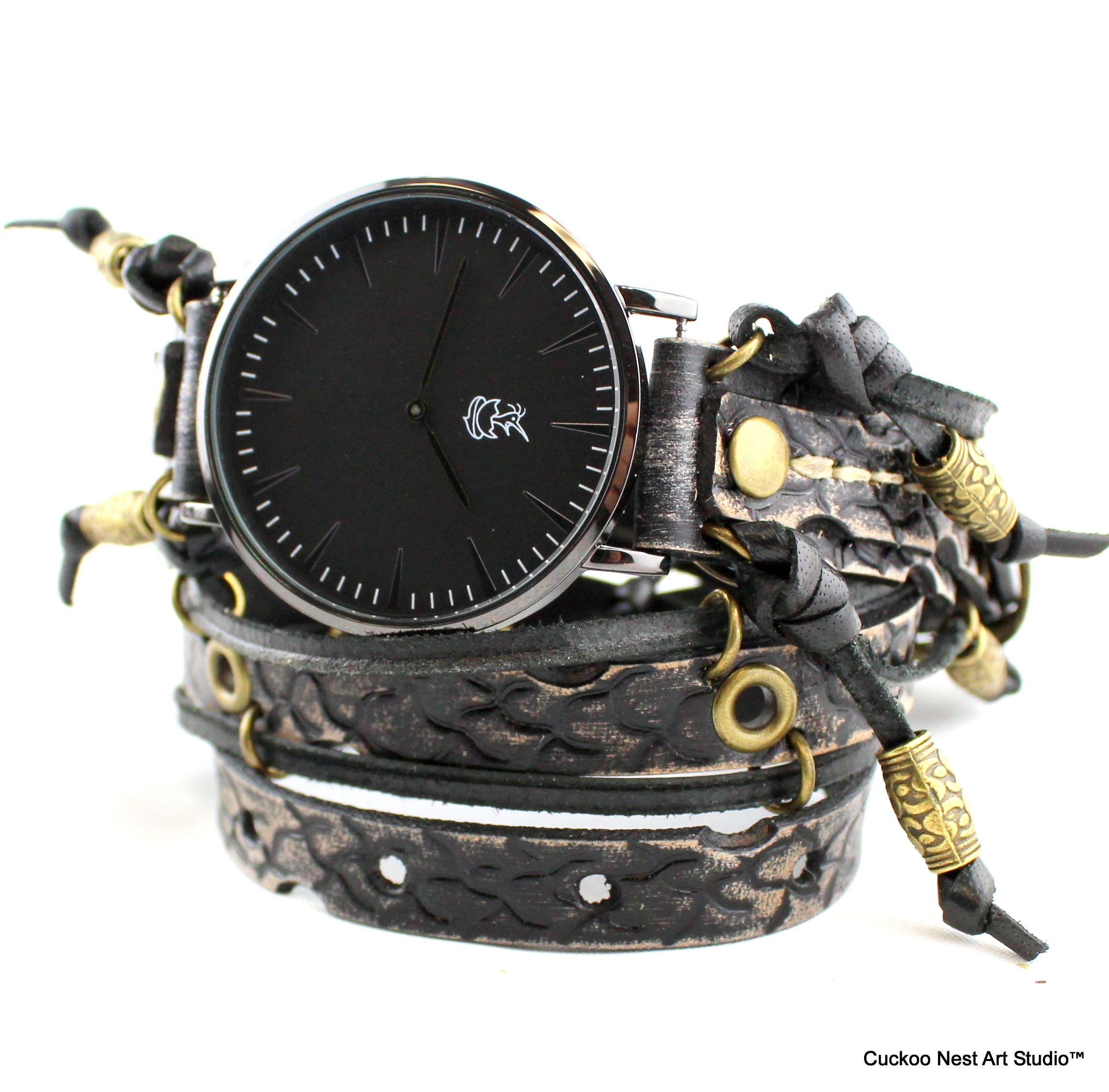 Steampunk women's watch distressed wrap watch leather | Etsy