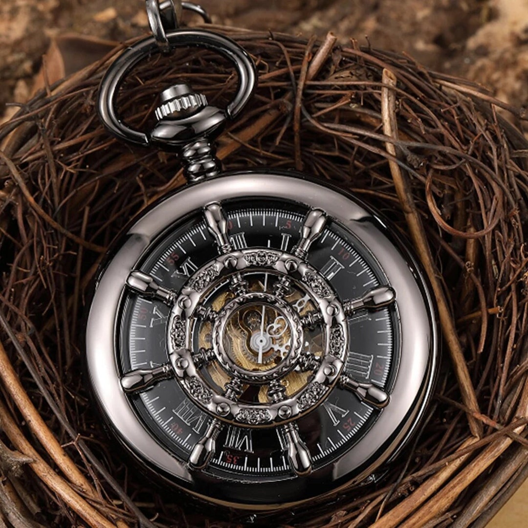 Nautical Pocket Watch Black Pocket Watch Steampunk Pocket - Etsy