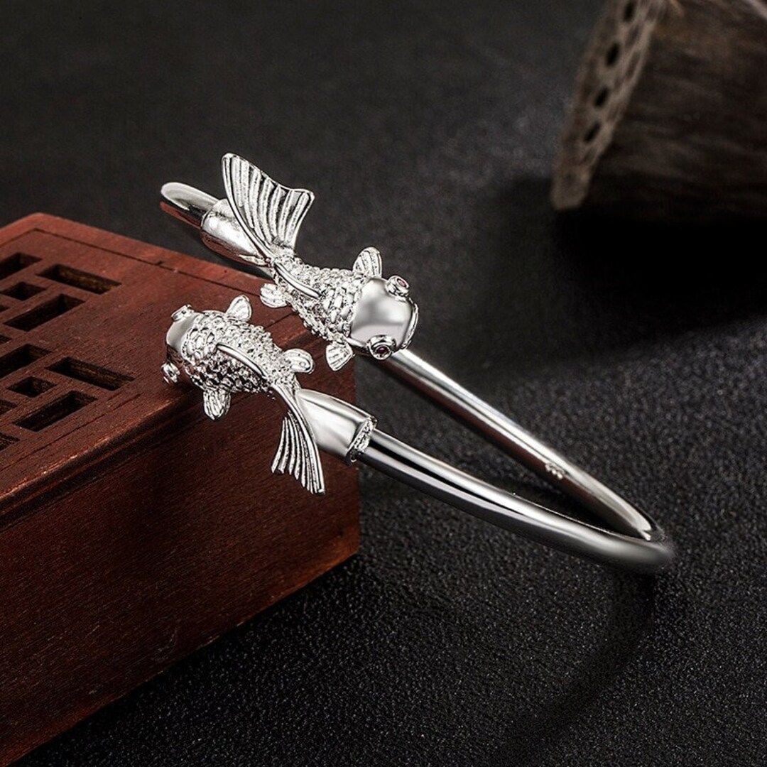 Fish Silver Bangle Fish Cuff Silver Bracelet Silver Plated Bangle ...