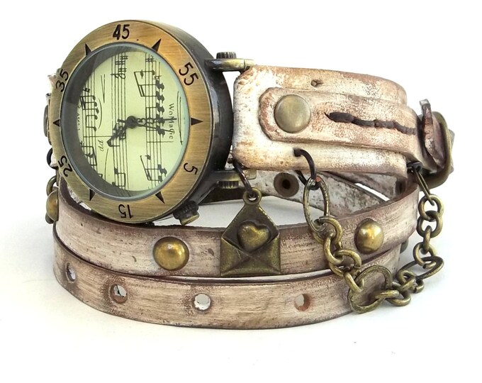 Music Watch Rusty Looking Wrap Watch Womens Leather Watch - Etsy