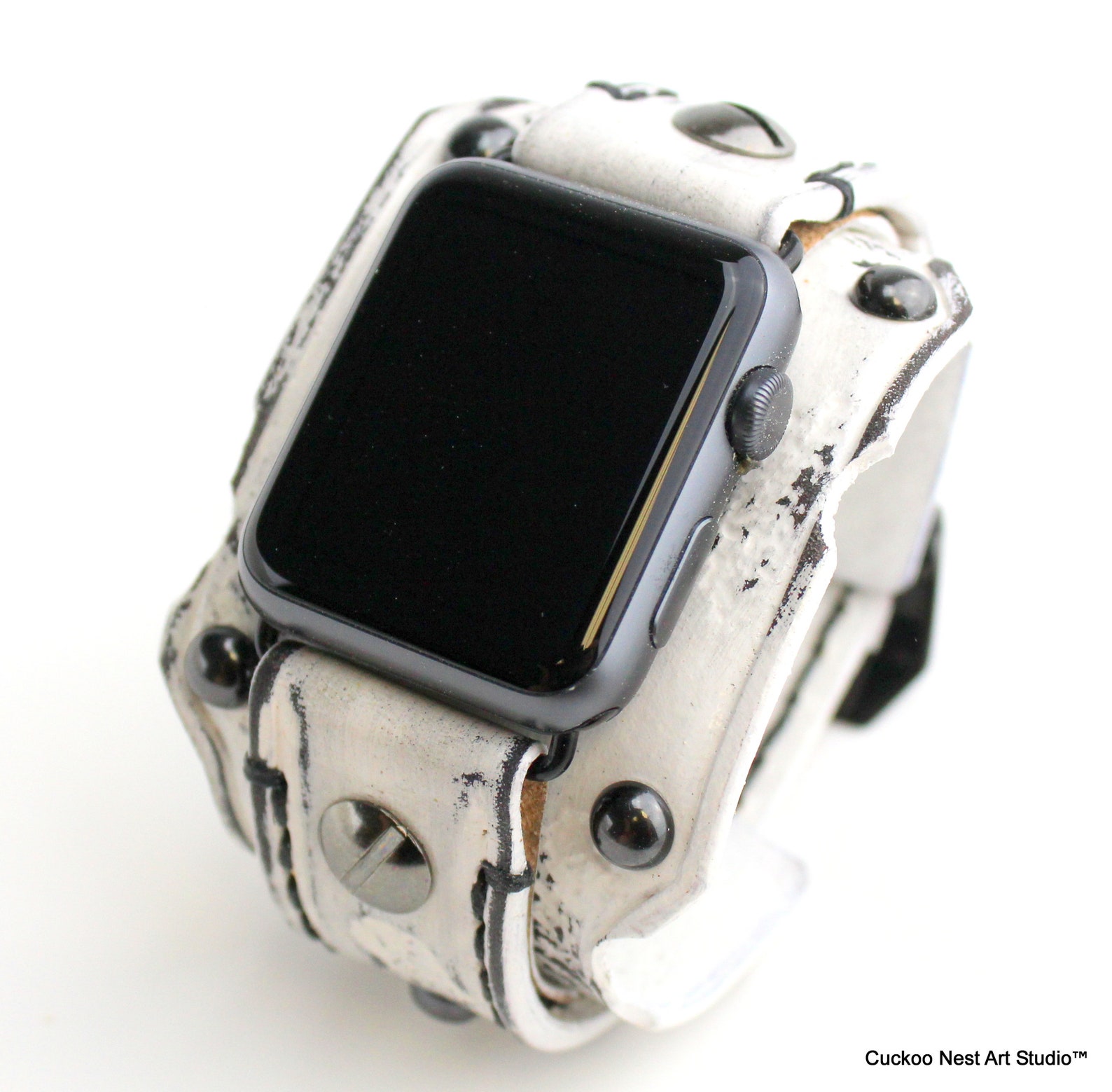 White Apple Watch Band Leather Apple Watch Cuff Apple Watch | Etsy