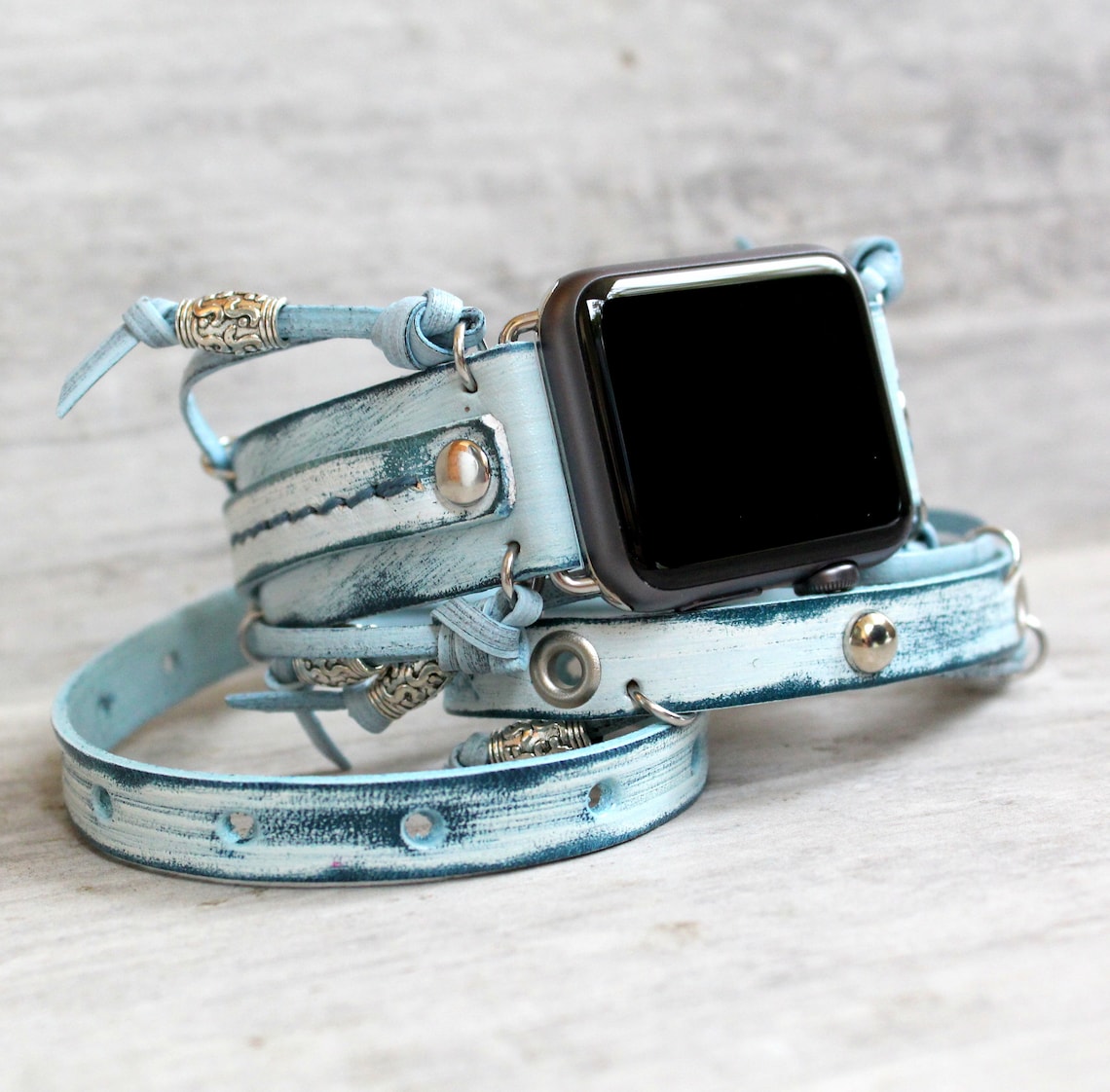 Blue Apple Watch Band 38mm Leather Apple Watch Strap for - Etsy