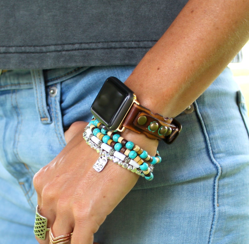 Boho Apple Watch Band Brown and Turquoise Leather Apple Watch - Etsy