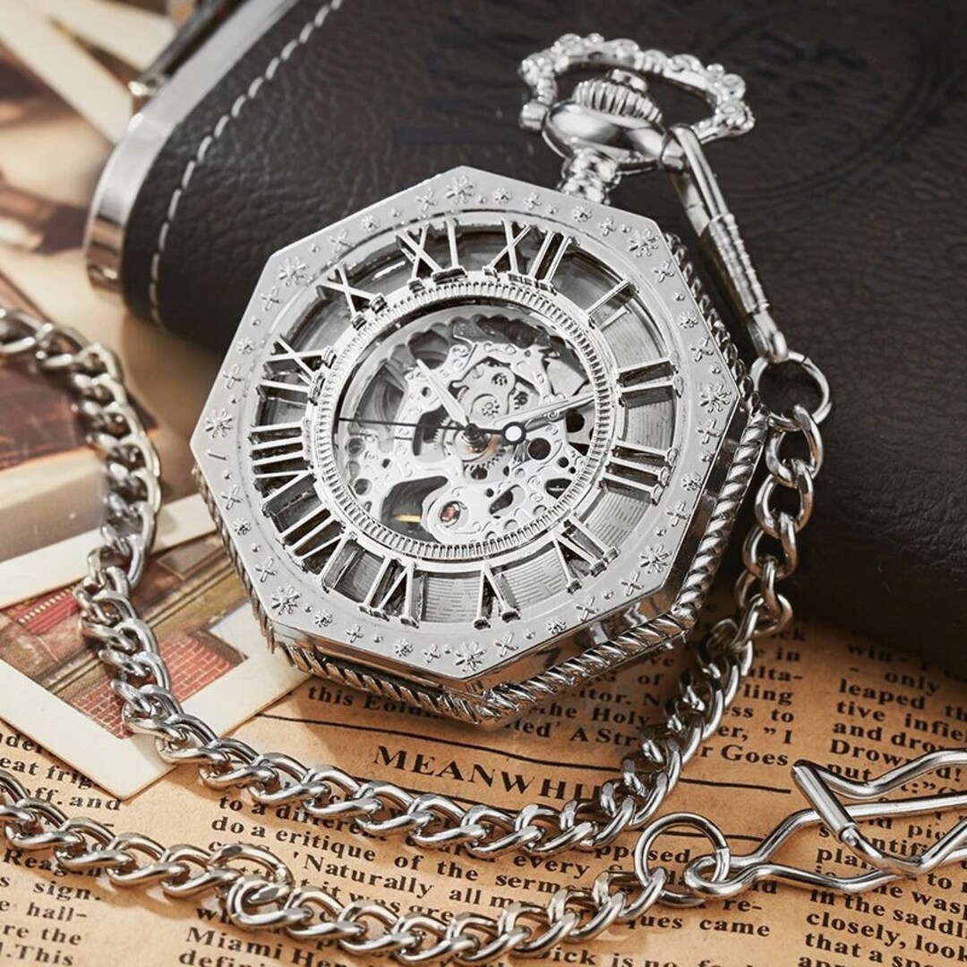 Silver Pocket Watch, Octagon Pocket Watch, Steampunk Pocket Watch ...