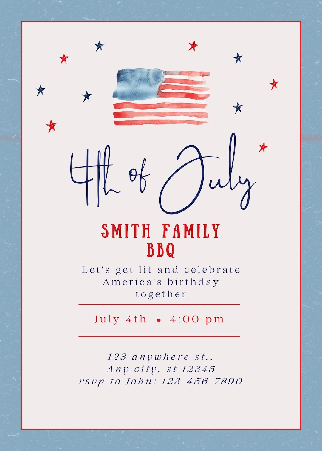 Editable 4th of July Invitation, July 4th Party Invite, July Fourth ...