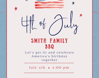 Editable 4th of July Invitation, July 4th Party Invite, July Fourth ...