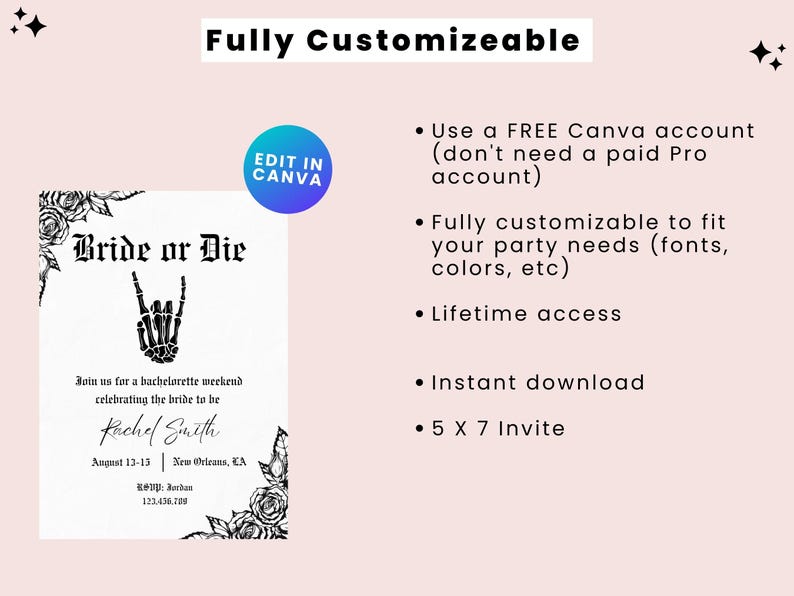 Gothic Bachelorette Invitation Template: Bride or Die (digital Download ...