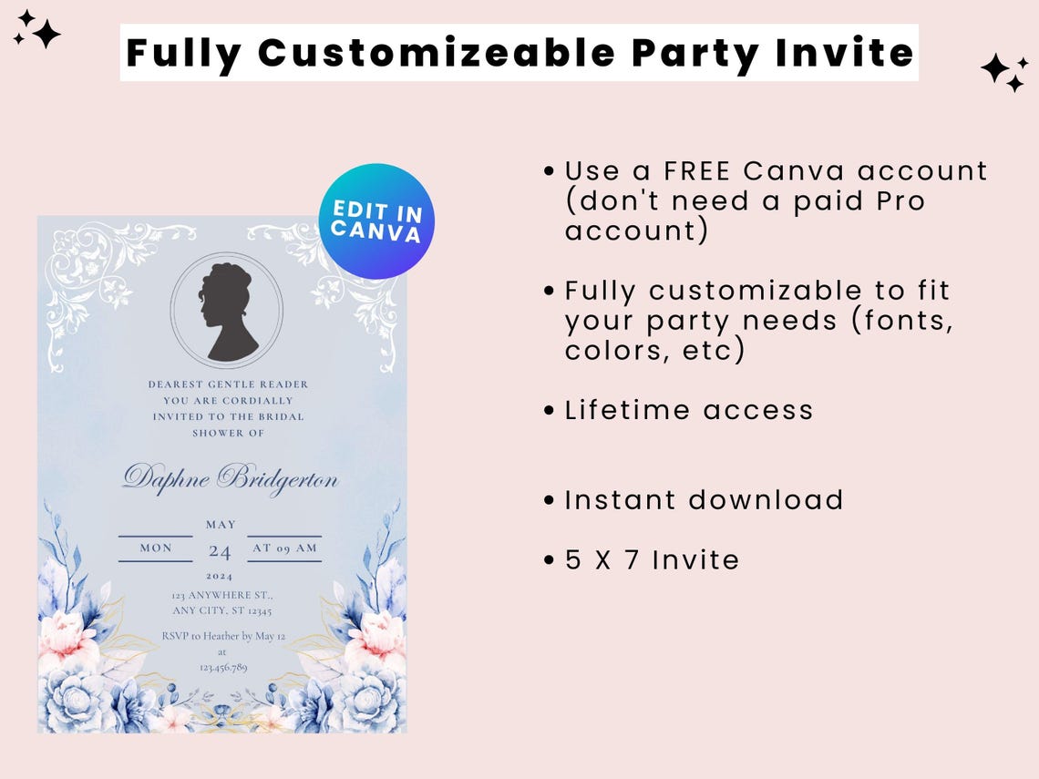 Bridgerton Invitation Template | Bridal Shower | Birthday | Wedding ...