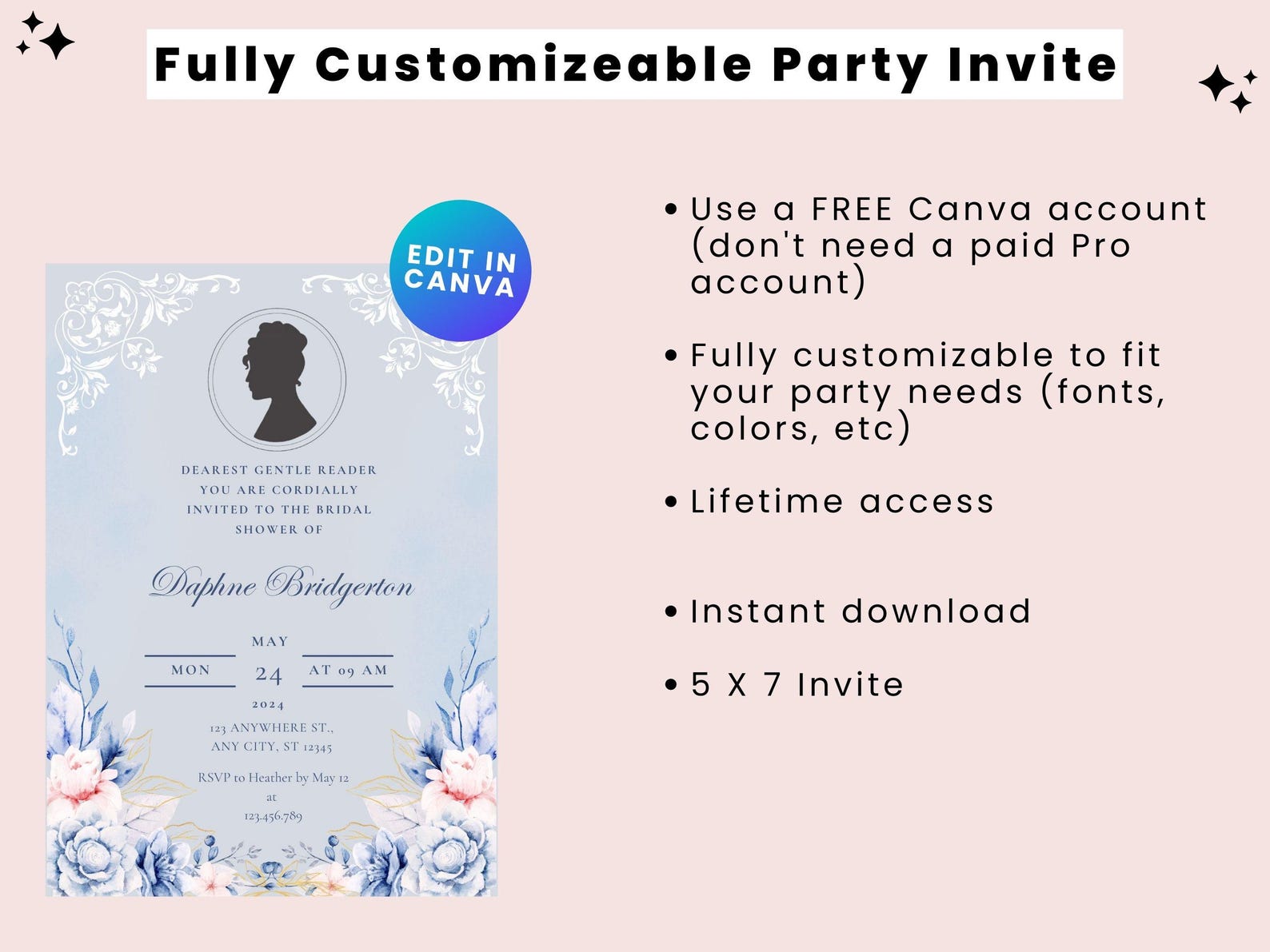 Bridgerton Invitation Template | Bridal Shower | Birthday | Wedding ...