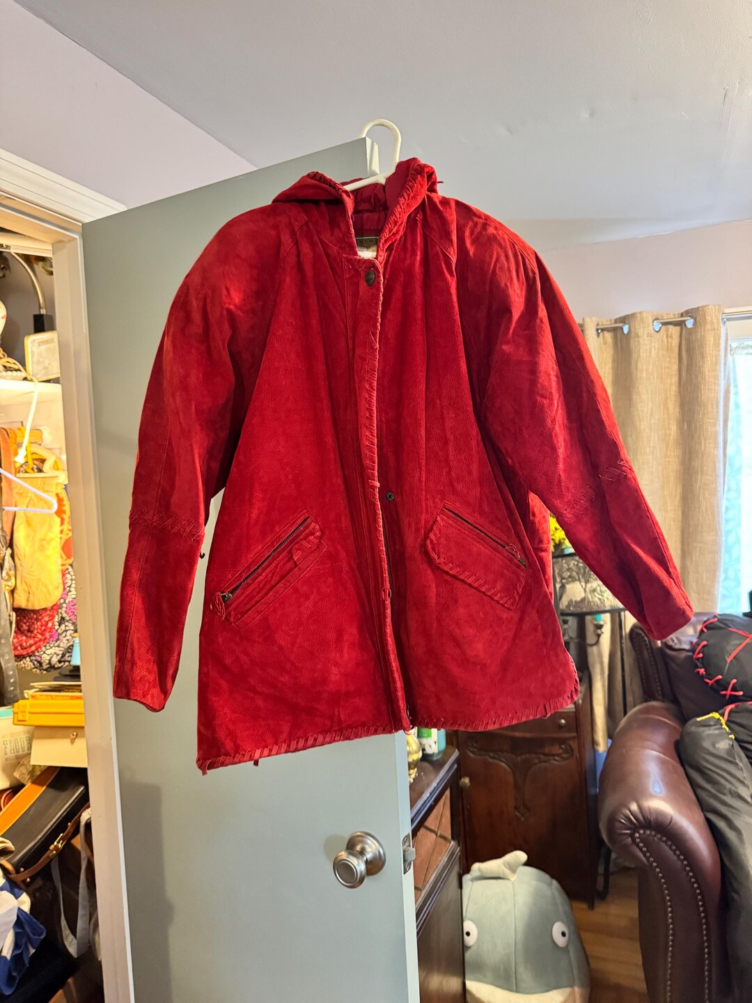 Vintage 80s Global Identity G-111 Genuine Leather Red Suede Jacket Coat ...