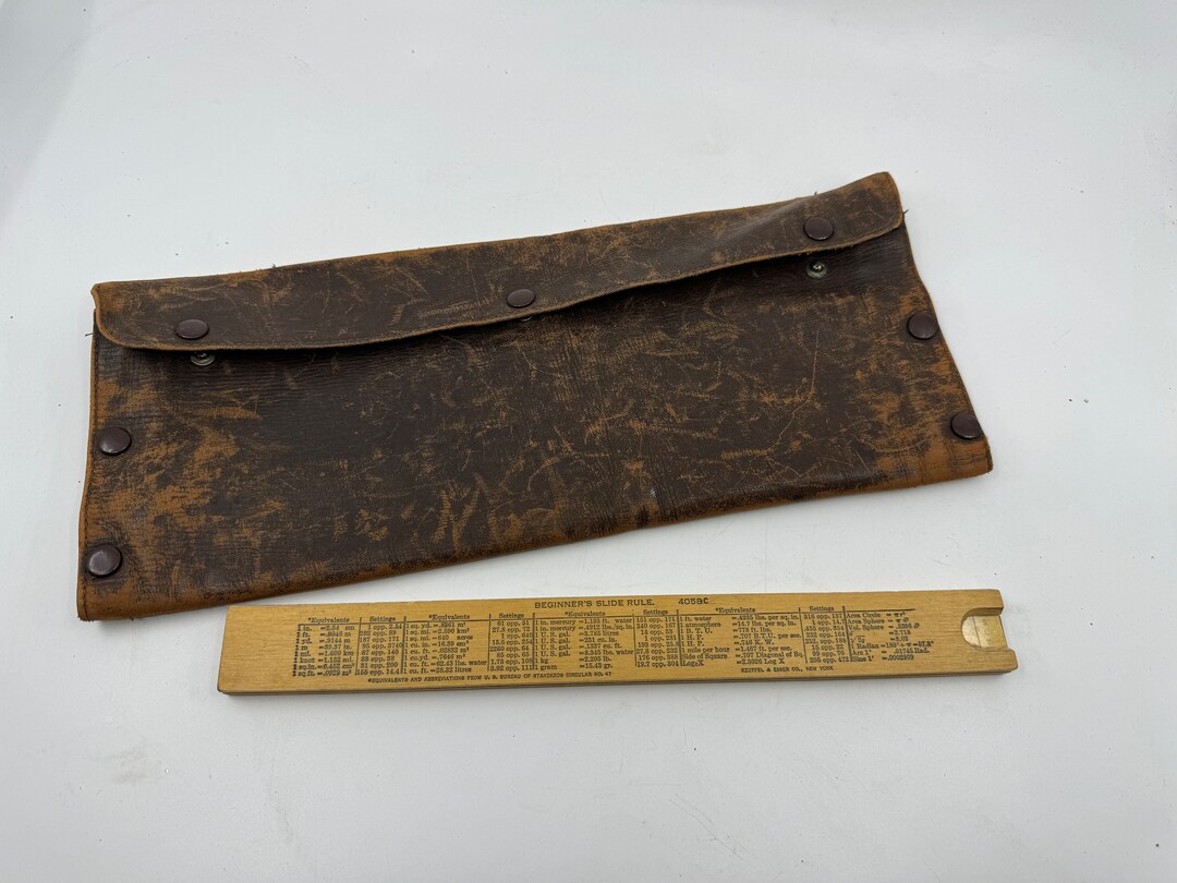 Antique Civil War Leather Billfold With Vintage English Slide Rule ...