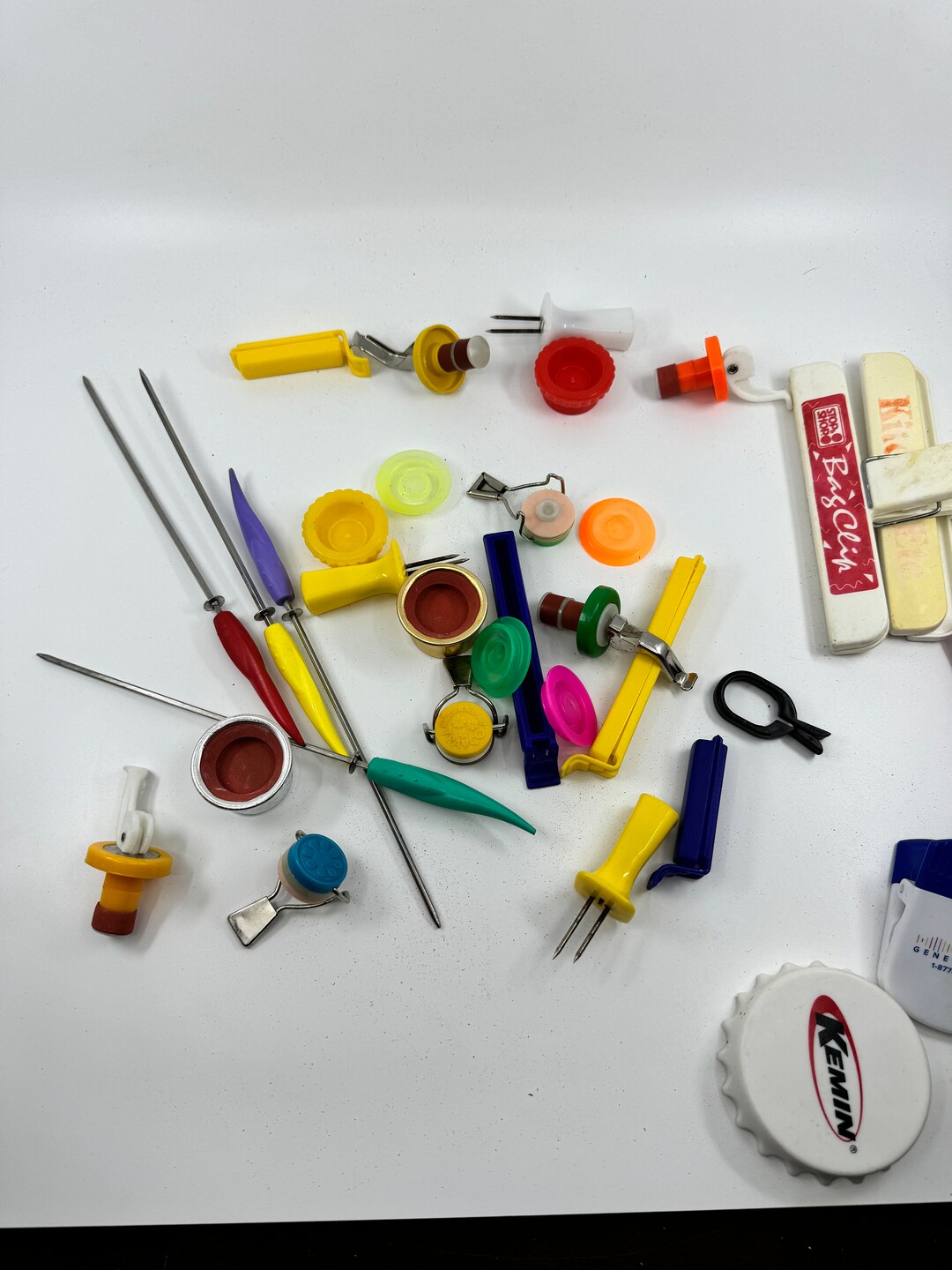 Lot of Vintage Bottle Stoppers, Pop Closers, Bag Closers, Fondue Sticks ...