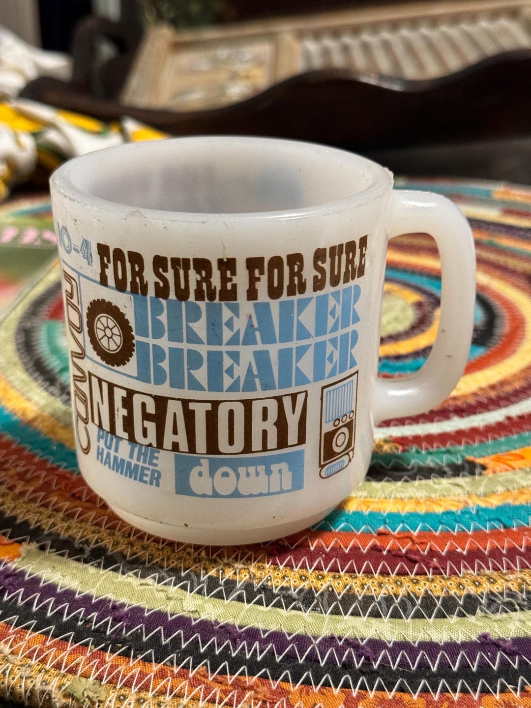 Vintage 1970s Milk Glass Coffee Mug Glasbake Trucker CB Sayings 10 4 ...