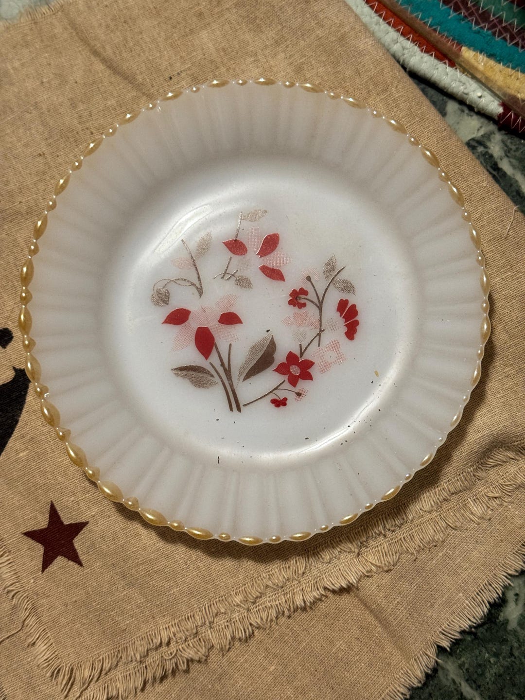Vintage Termocrisa Mexico Rare Red Brown Floral Milk Glass Dinner ...