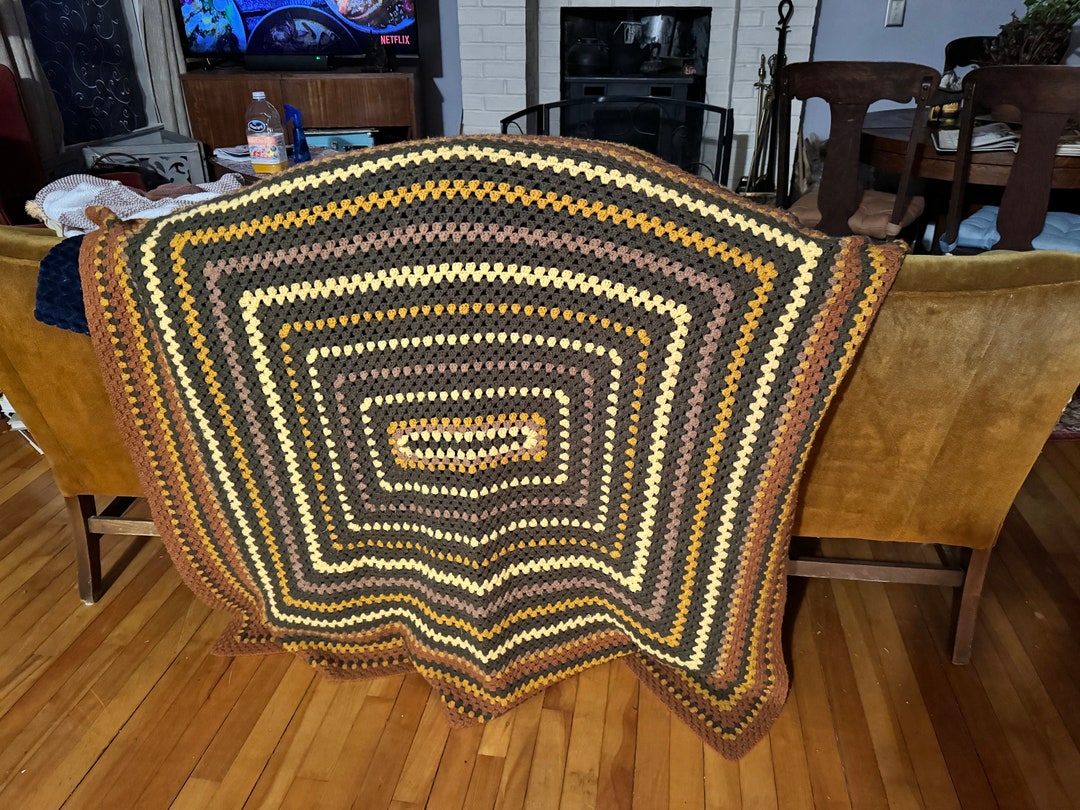 VTG 1970s Afghan Brown-ochre-olive Avocado Green Granny Square Made in ...