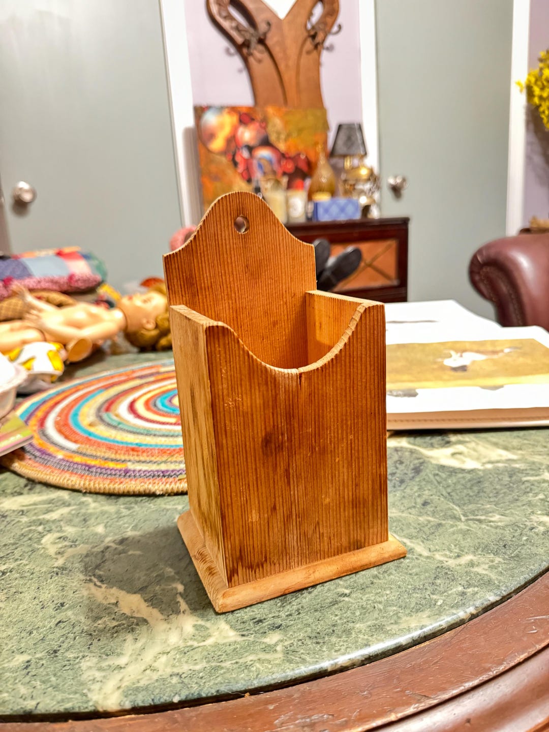Vintage New England Cherry Wood Pipe Box, 14" Tall W/ Drawer & Wall ...