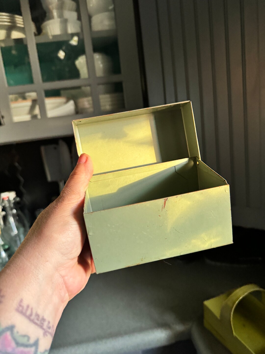 Vintage Industrial Metal Card Box in Retro Green MCM Index Card Box ...