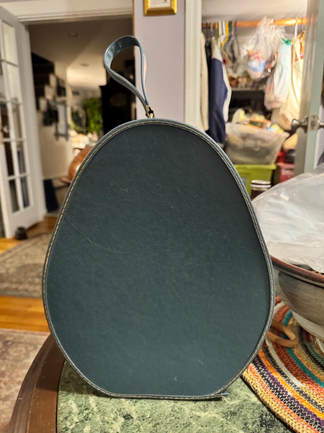 Vintage Suitcase Oval Train Case Carry on Bag Blue Mid-century Egg Needs Cleaning Rust Great for ...