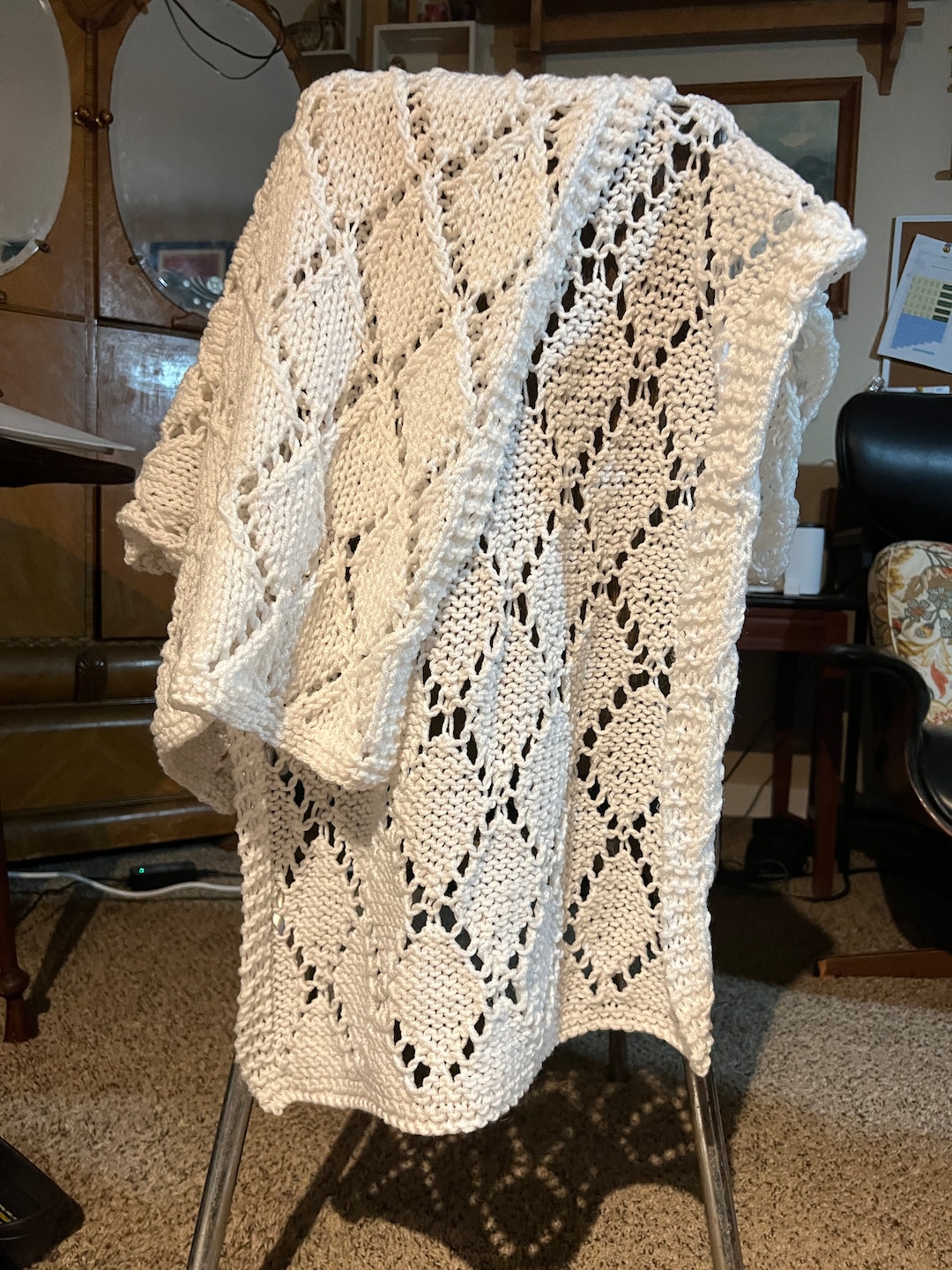 Vintage White Knitted Afghan Shawl - Wrap - Etsy