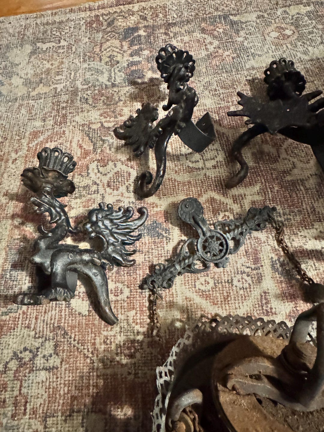 Antique 19th C. Hanging Lamp Parts Oil Kerosene 12" Chains Ceiling Cap ...