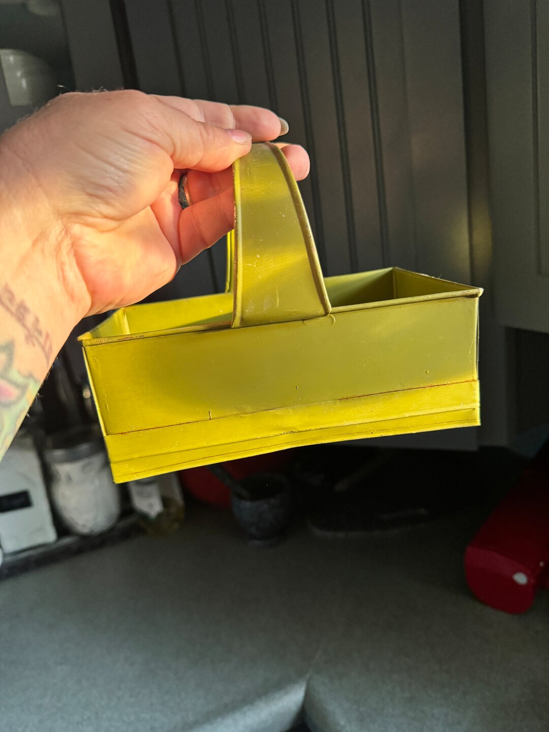 Vintage Mid Century Metal Chartreuse Basket - Card Basket or Planter - Etsy
