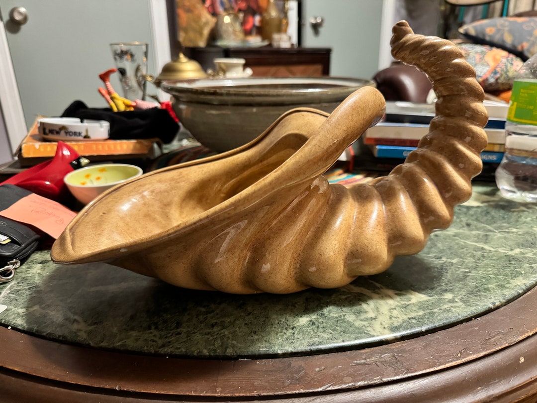 Vintage 1970s Atlantic Mold Cornucopia Horn, Handmade Pottery Fruit ...