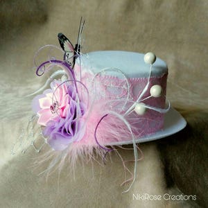 Pastel Pink & Purple Butterfly Mini Top Hat With Peacock and Ostrich ...