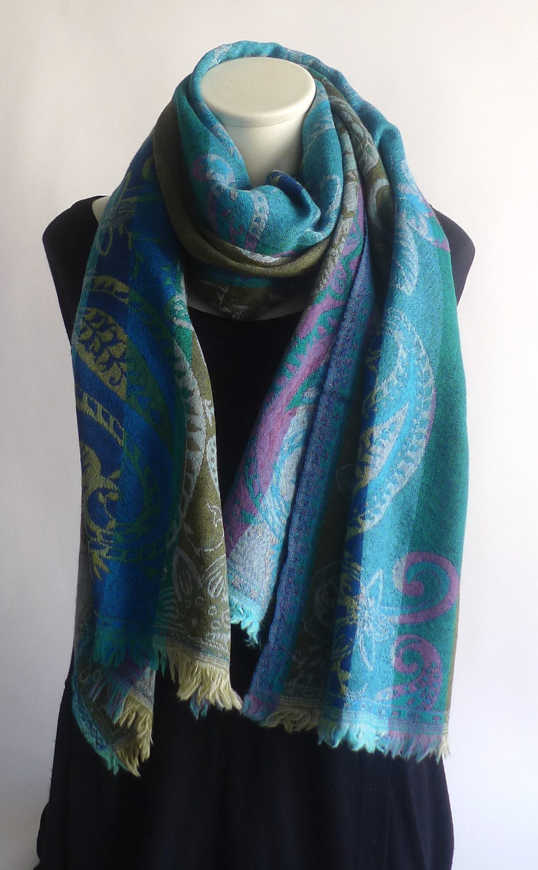 Versatile Woolen Wrap / Large Scarf Teal Turquise Blue - Etsy