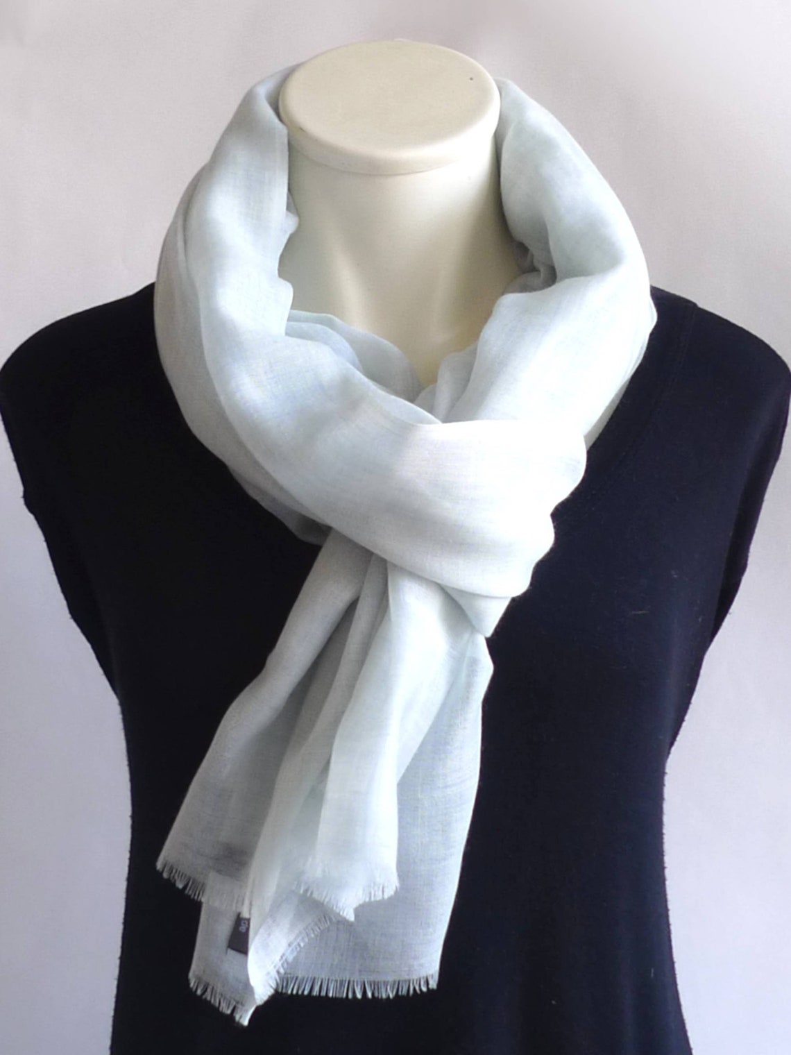 Wool&silk, Light, Airy Scarf, Stole, XXL Scarf Blue, Ice Blue, Melange ...